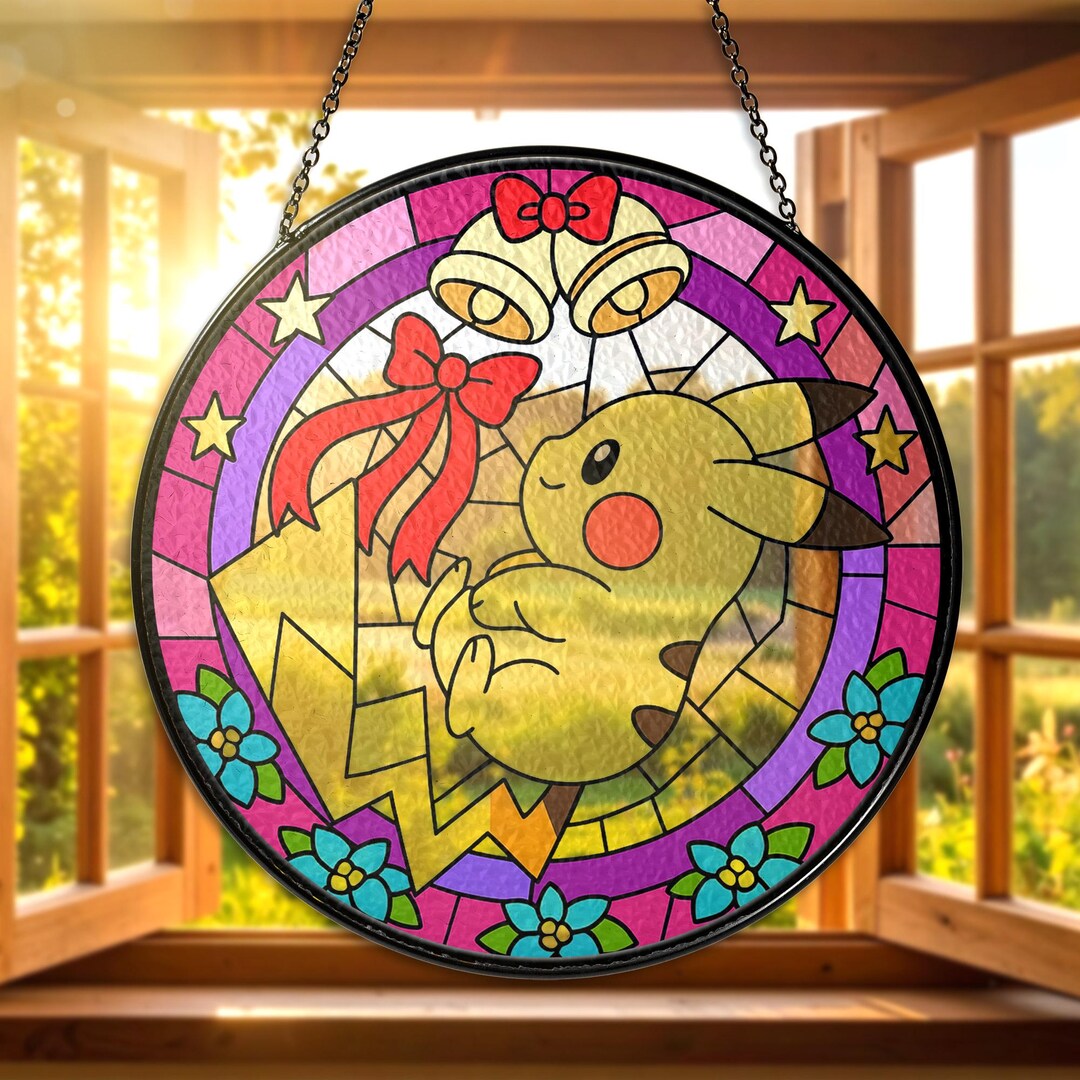 Pikachu Stained Glass Suncatcher, Pikachu Christmas Window Hanging ...