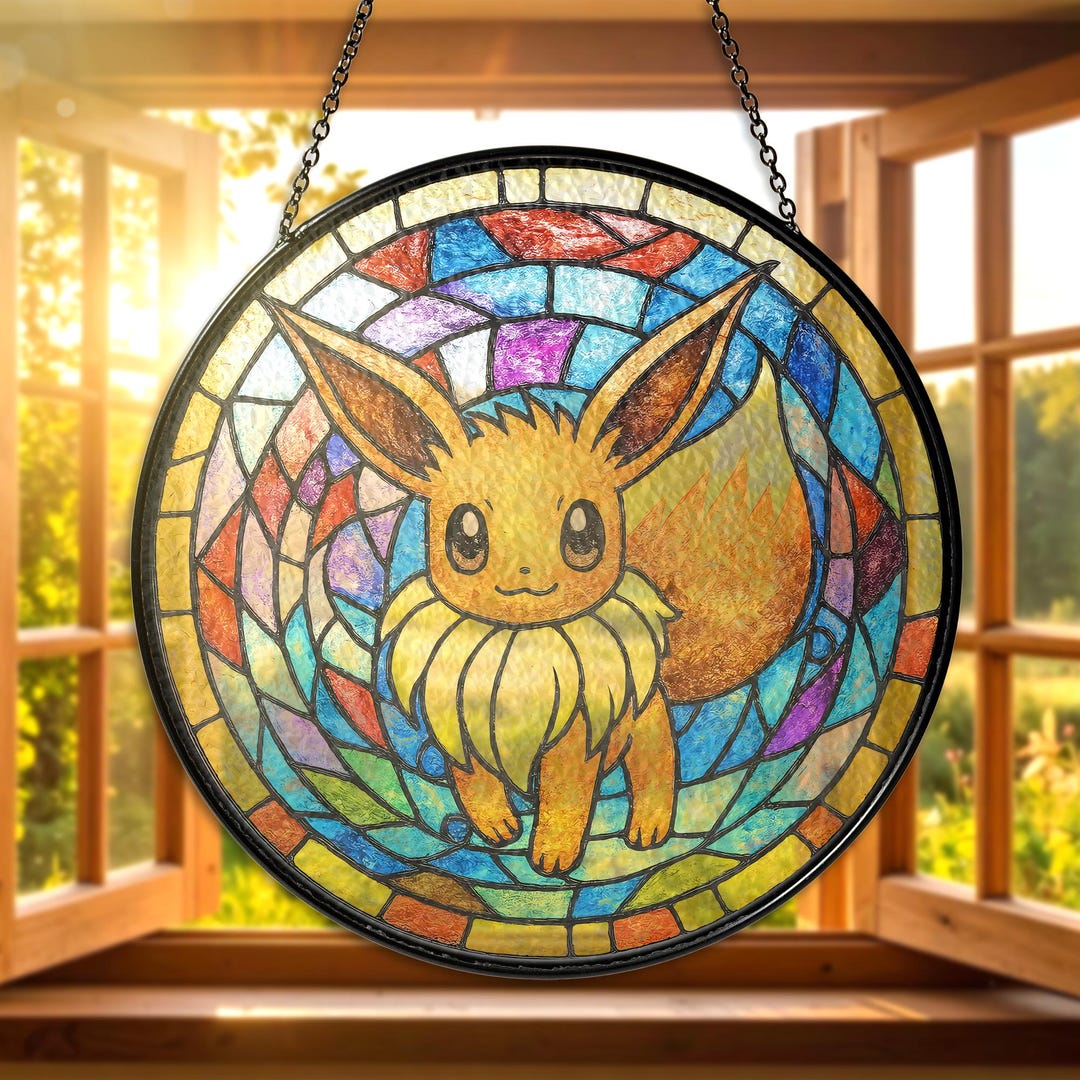 Eevee Stained Glass Suncatcher Eevee Window Art Cute Fox Eevee Decor ...