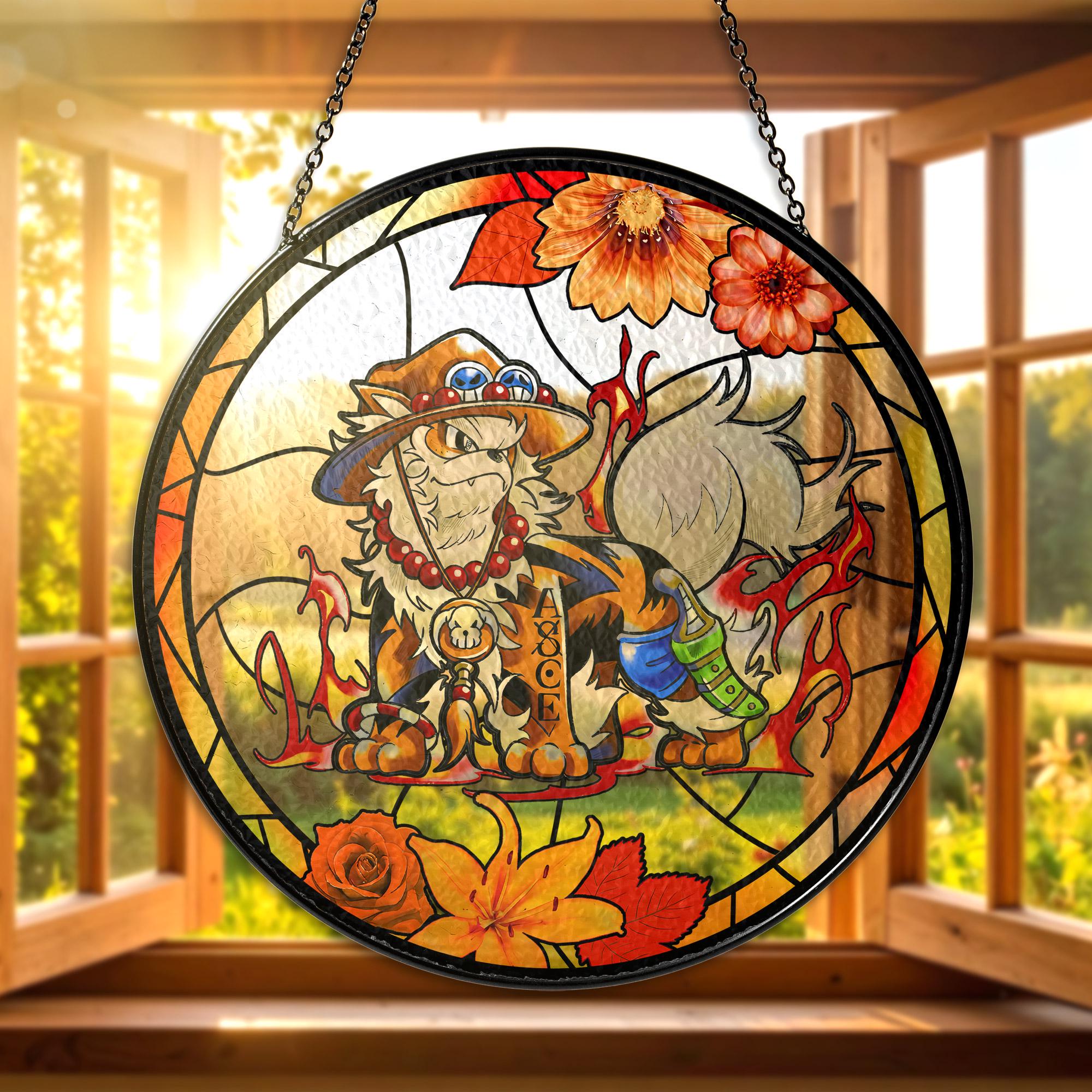 Arcanine Stained Glass Suncatcher Legendary Fire Arcanine Window ...