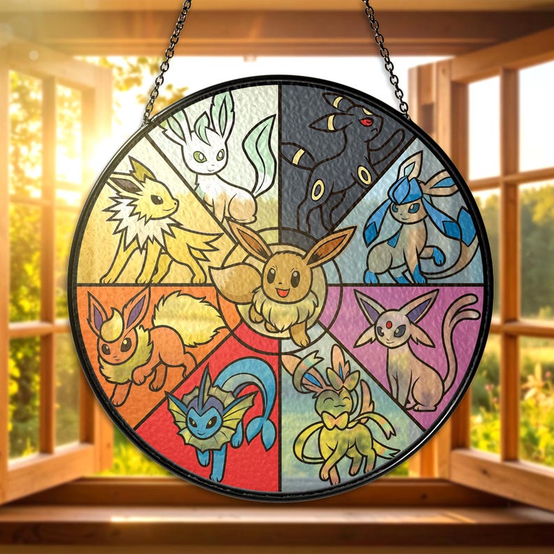 Eevee Evolutions Stained Glass Suncatcher, Eeveelution Vaporeon Jolteon ...