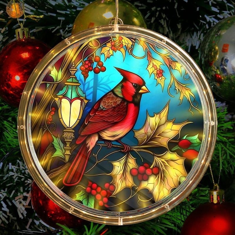 Cardinal Stained Glass Lamp - Etsy