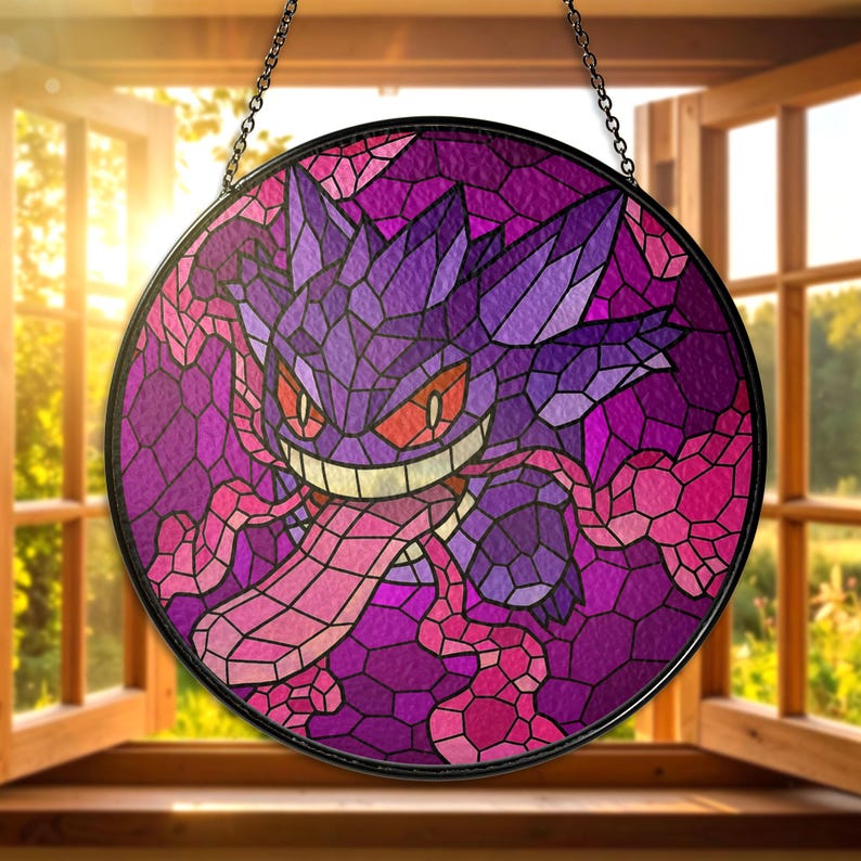 Ghost Type Gengar Stained Glass Suncatcher Spooky Ghost Gengar Window ...