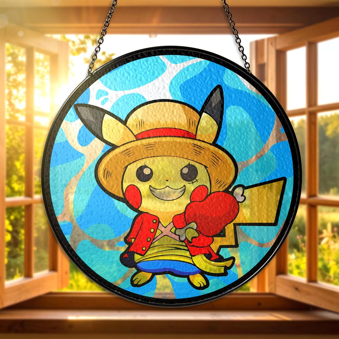 Pikachu Pirate Anime Inspired Stained Glass Suncatcher, Pikachu Anime ...