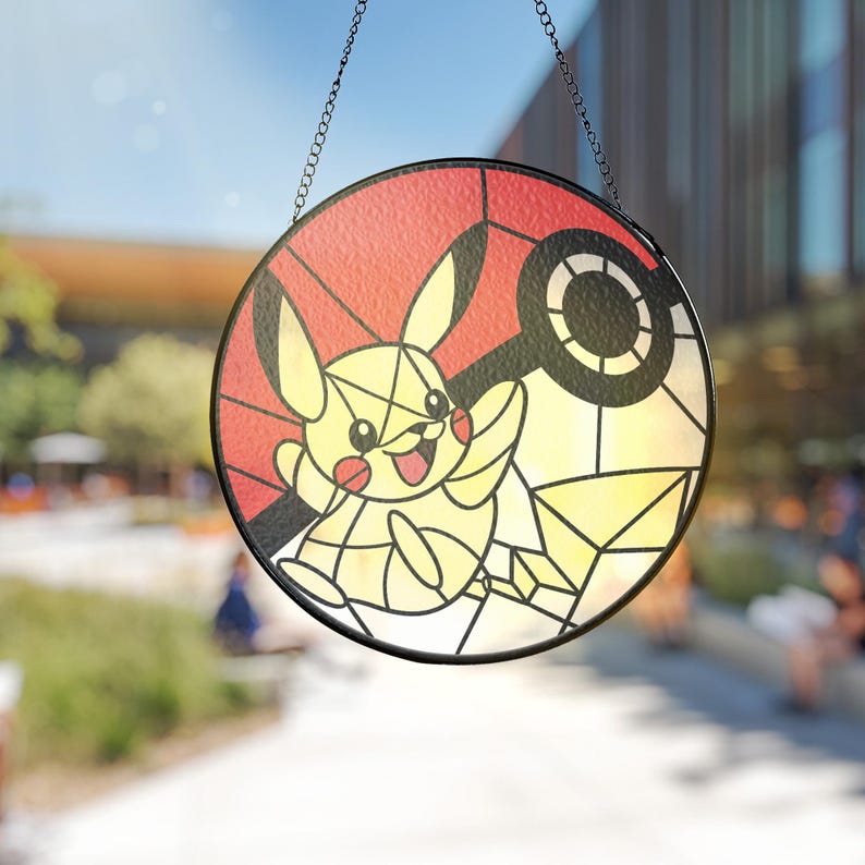 Pikachu Stained Glass Suncatcher, Pikachu Window Hanging Decor ...