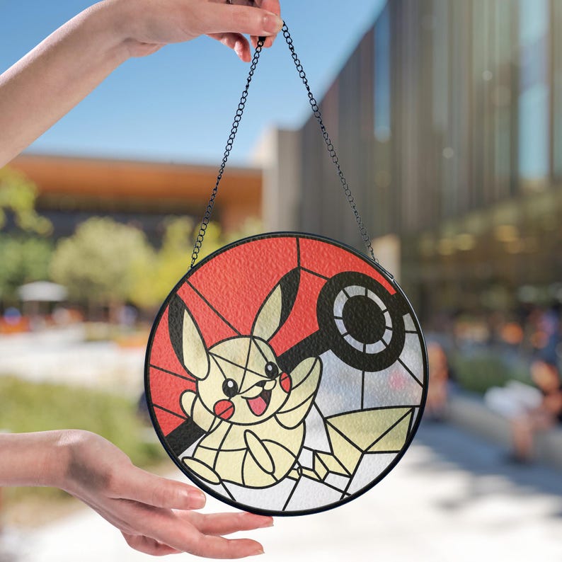 Pikachu Stained Glass Suncatcher, Pikachu Window Hanging Decor ...