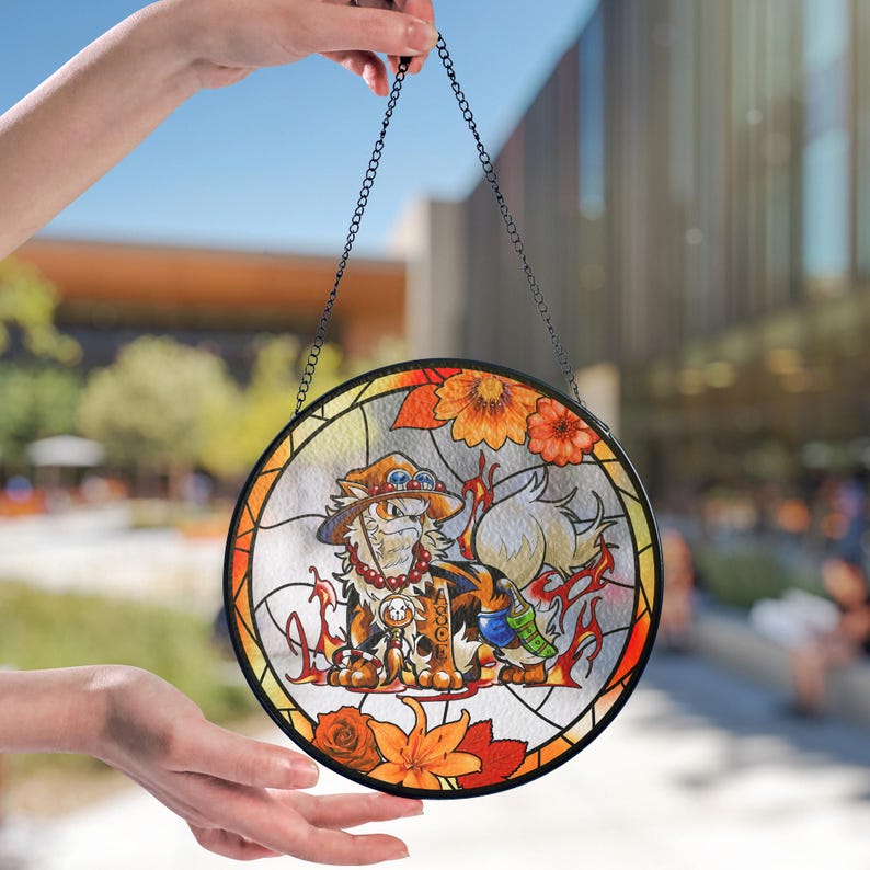 Arcanine Stained Glass Suncatcher Legendary Fire Arcanine Window ...