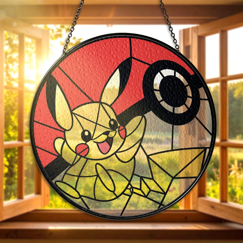 Pikachu Stained Glass Suncatcher, Pikachu Window Hanging Decor ...