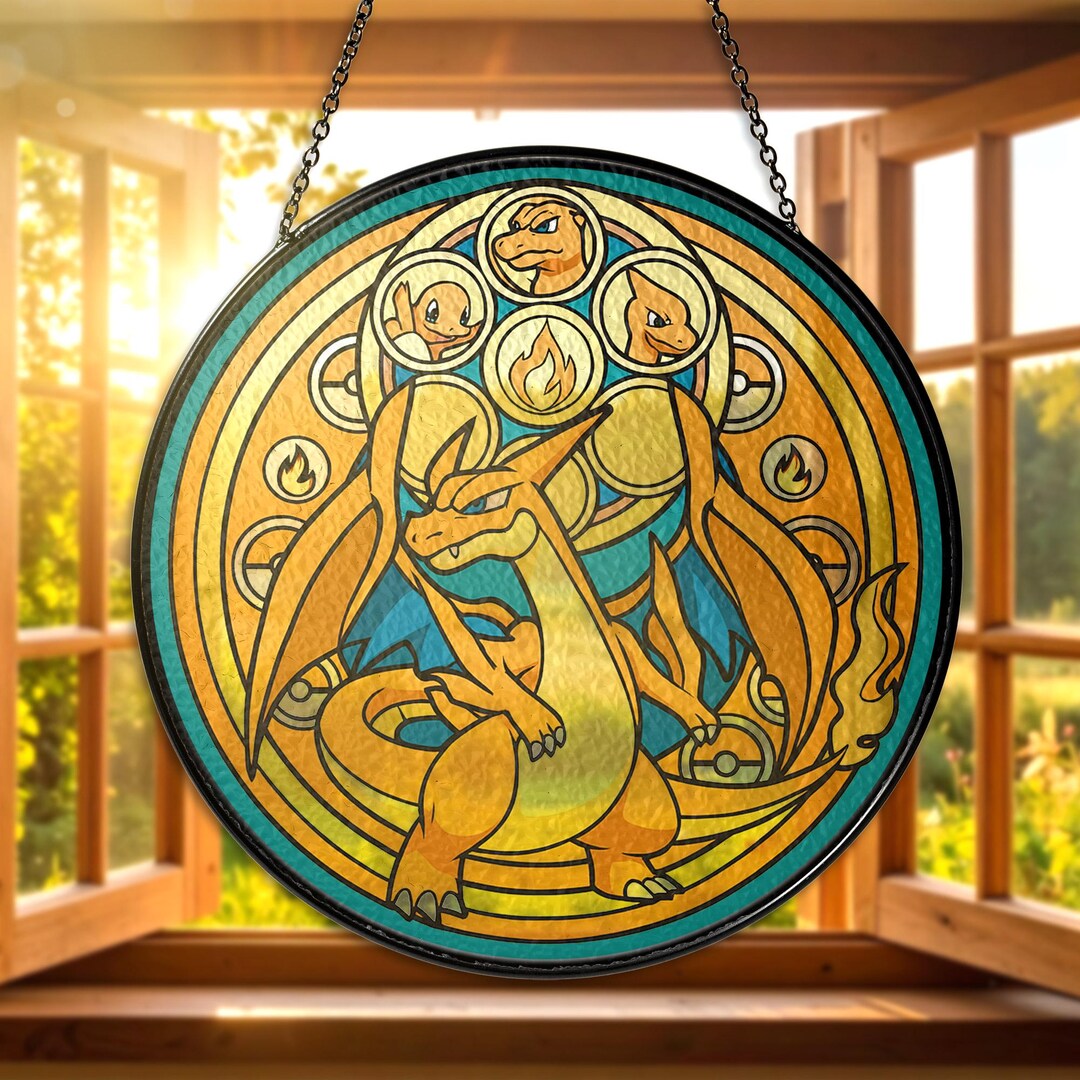 Charizard Stained Glass Suncatcher Fire Dragon Charizard Decor ...