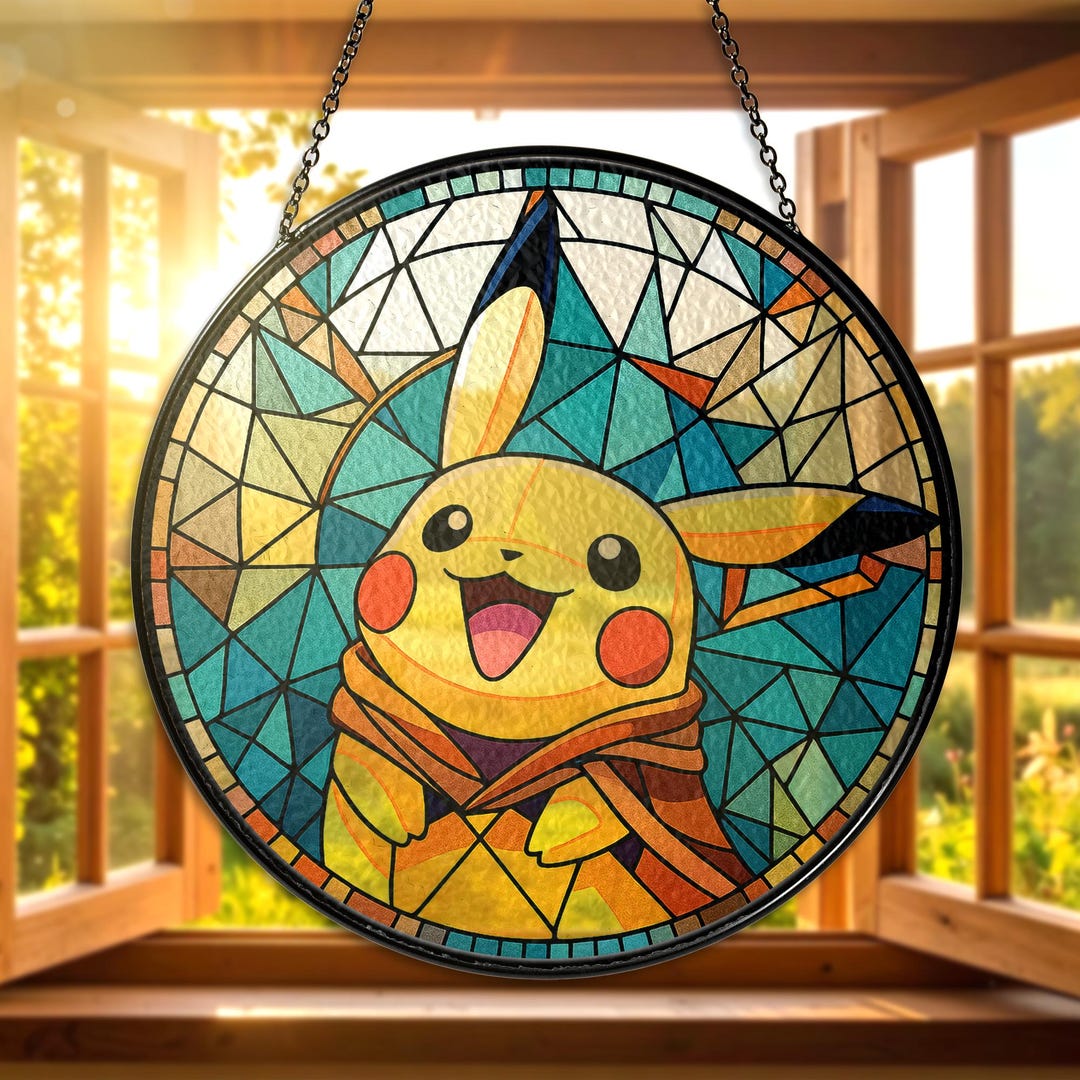 Pikachu Stained Glass Suncatcher Pikachu Window Hanging Decor Colorful ...