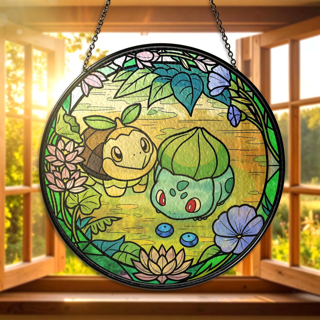 Bulbasaur Turtwig Stained Glass Suncatcher Cute Bulbasaur Turtwig ...