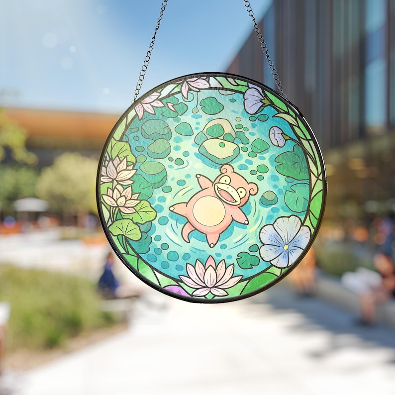 Cute Slowpoke Stained Glass Suncatcher Slowpoke Window Hanging With ...