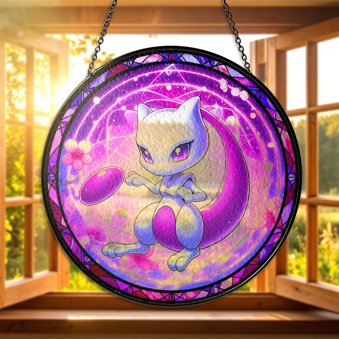 Mewtwo Stained Glass Suncatcher Mewtwo Window Hanging Art Psychic Type ...