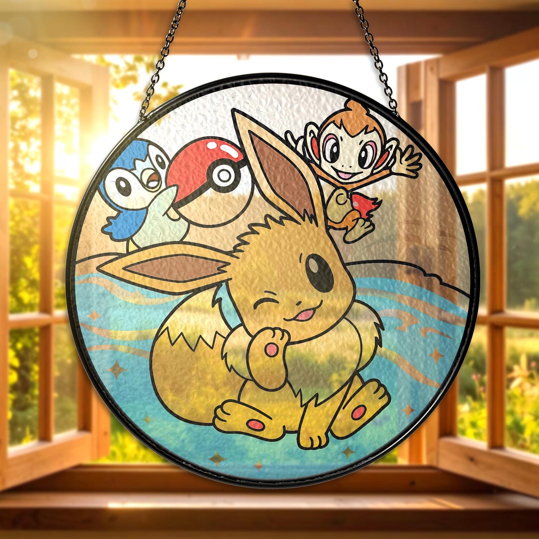Eevee Stained Glass Suncatcher, Eevee Window Hanging, Cute Eevee Decor ...