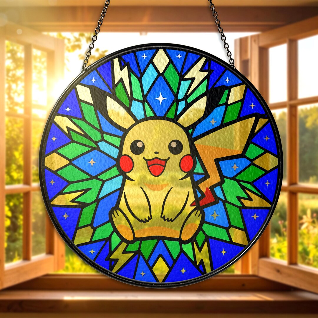 Pikachu Stained Glass Suncatcher, Cute Pikachu Window Hanging Decor ...