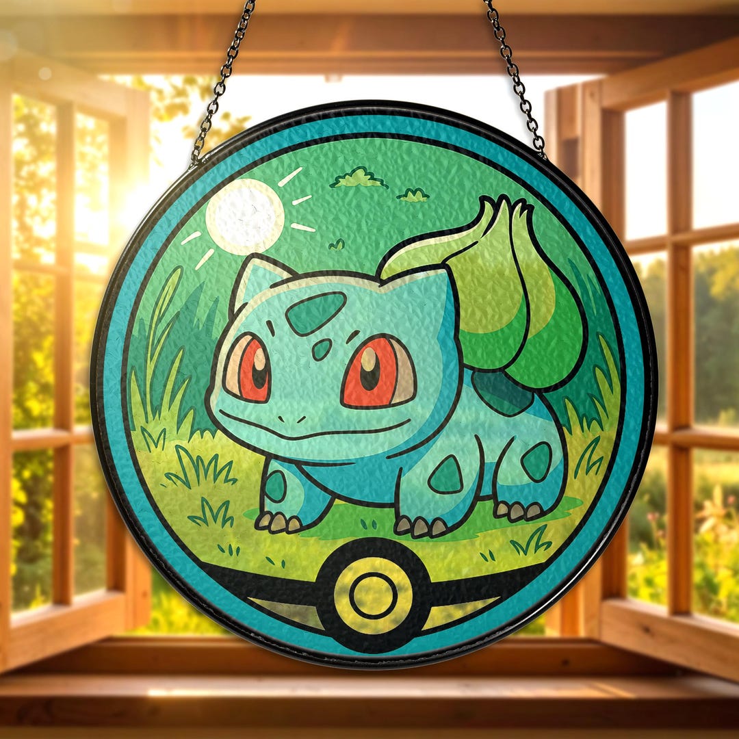 Bulbasaur Stained Glass Suncatcher, Cute Bulbasaur Window Hanging Decor ...
