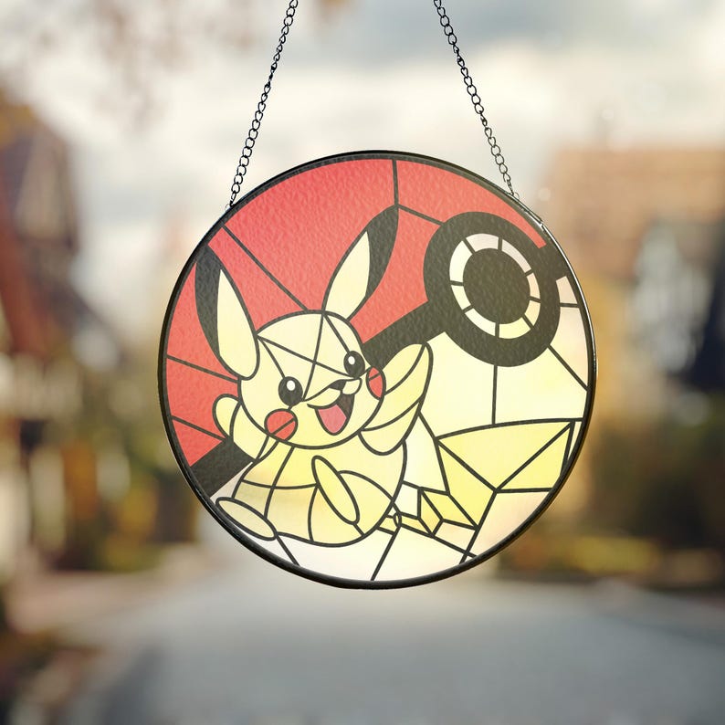 Pikachu Stained Glass Suncatcher, Pikachu Window Hanging Decor ...