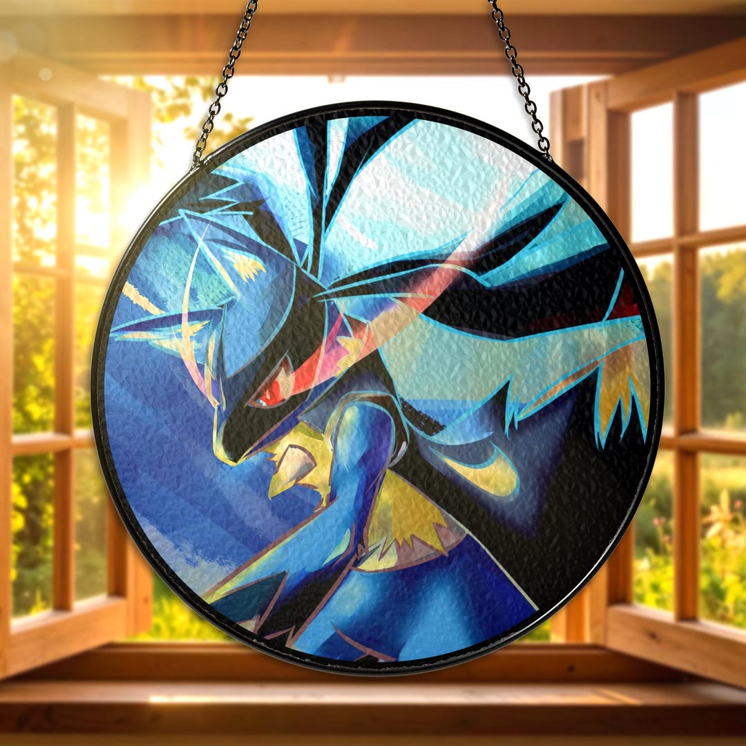 Lucario Stained Glass Suncatcher Lucario Aura Fighter Window Art ...