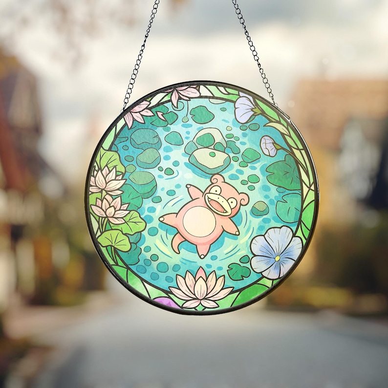 Cute Slowpoke Stained Glass Suncatcher Slowpoke Window Hanging With ...