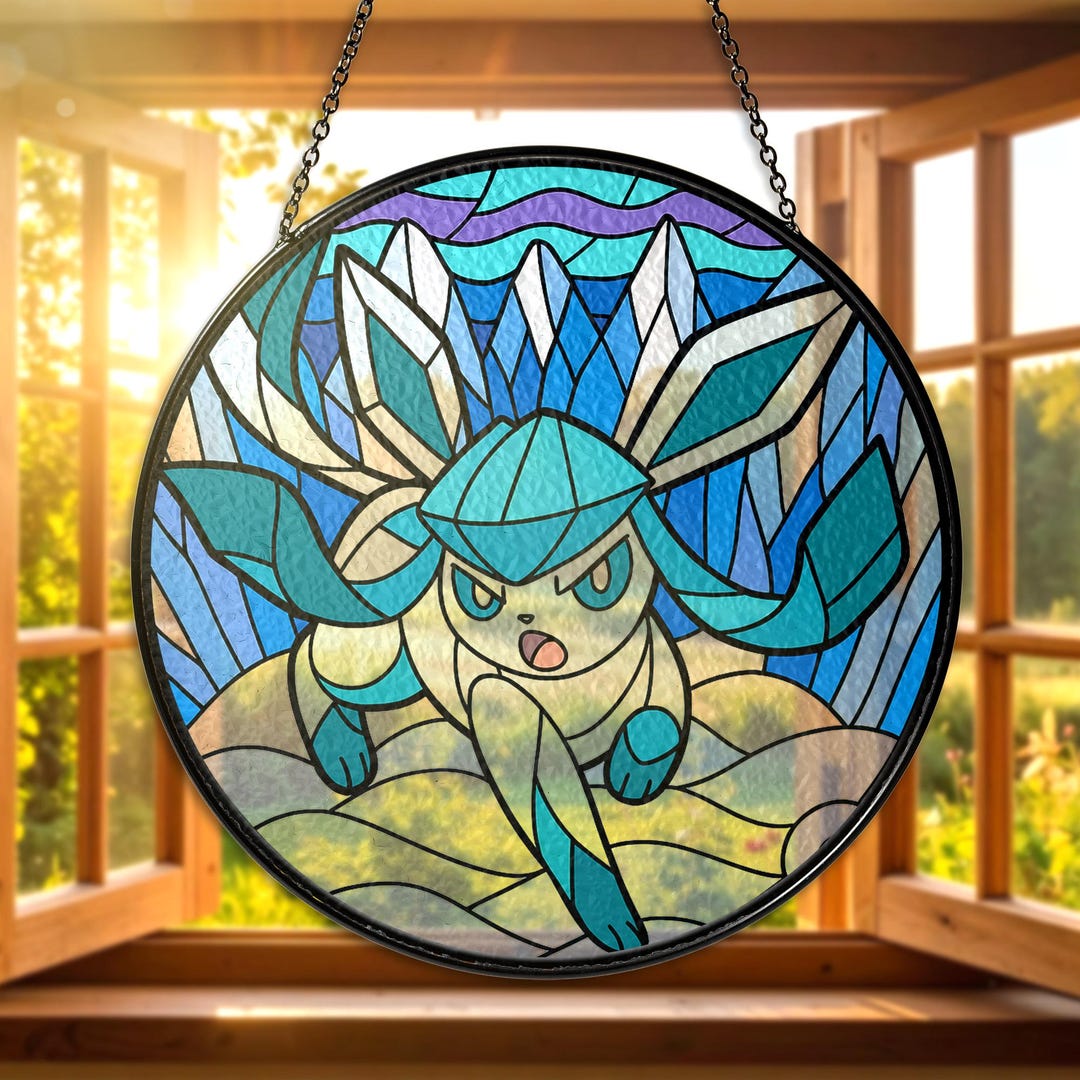 Glaceon Stained Glass Suncatcher Glaceon Ice Type Window Hanging Decor ...