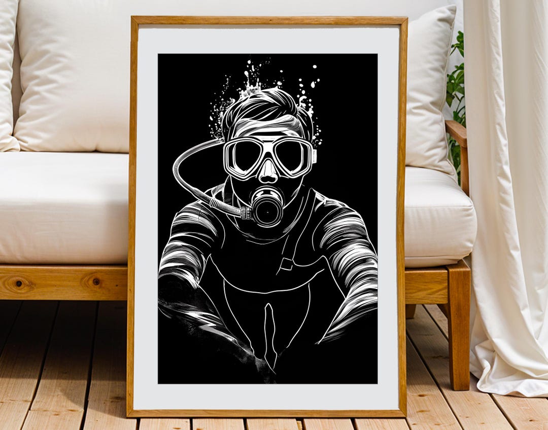 Scuba Diver Print: Nautical Wall Art, Ocean Lover Gift - 12x18 Poster ...