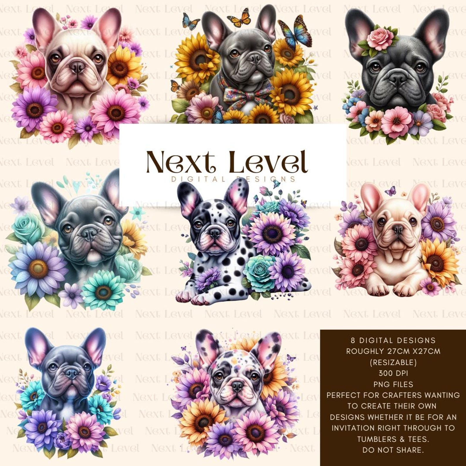 French Bull Dog Digital Designs, Frenchie Clip Art, French Bulldog ...