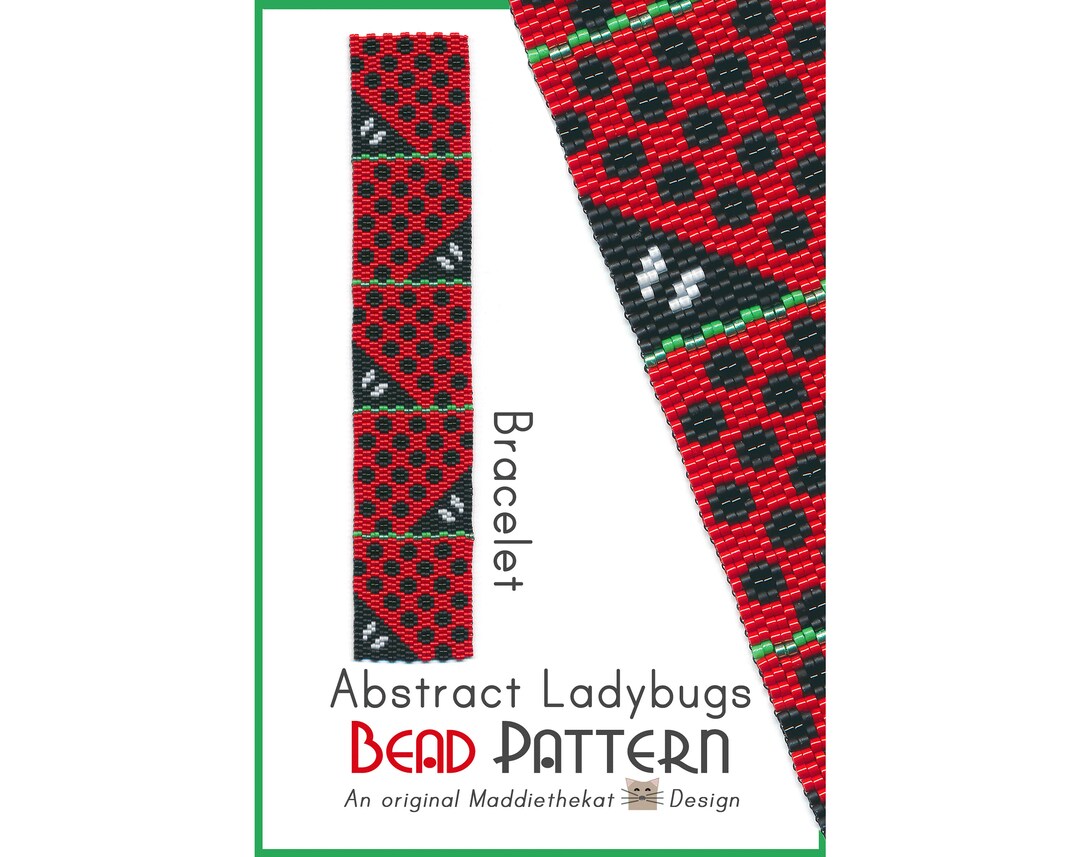 Abstract Ladybugs Bracelet Bead Pattern PDF | 2-drop Peyote Stitch ...
