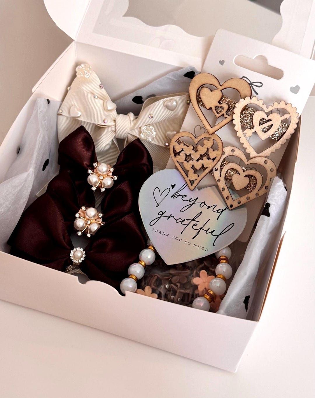 Handmade Hair Accessories Box for Girls, Neutral Hair Bows & Clips Set ...
