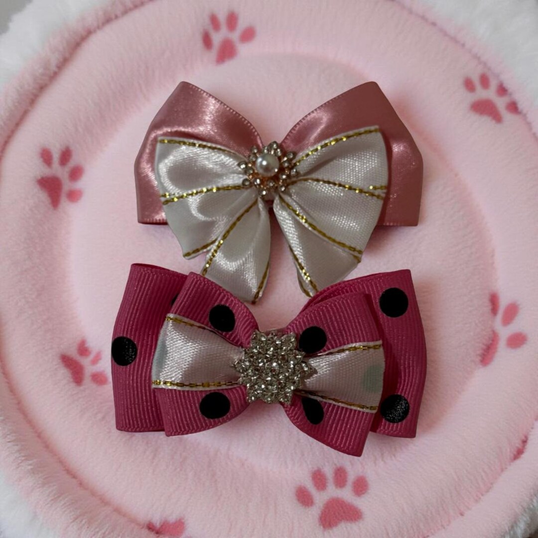 Blue Satin Dog Bow for Small Dogs – Handmade Puppy Hair Clip – Pet Hair ...