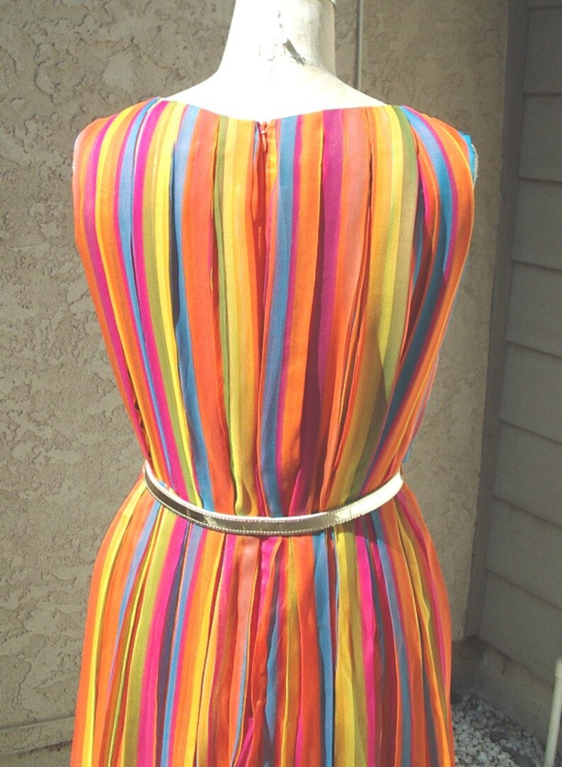 Pleated Multi- Striped Chiffon Party Dress/gown Designer Couture Sample ...