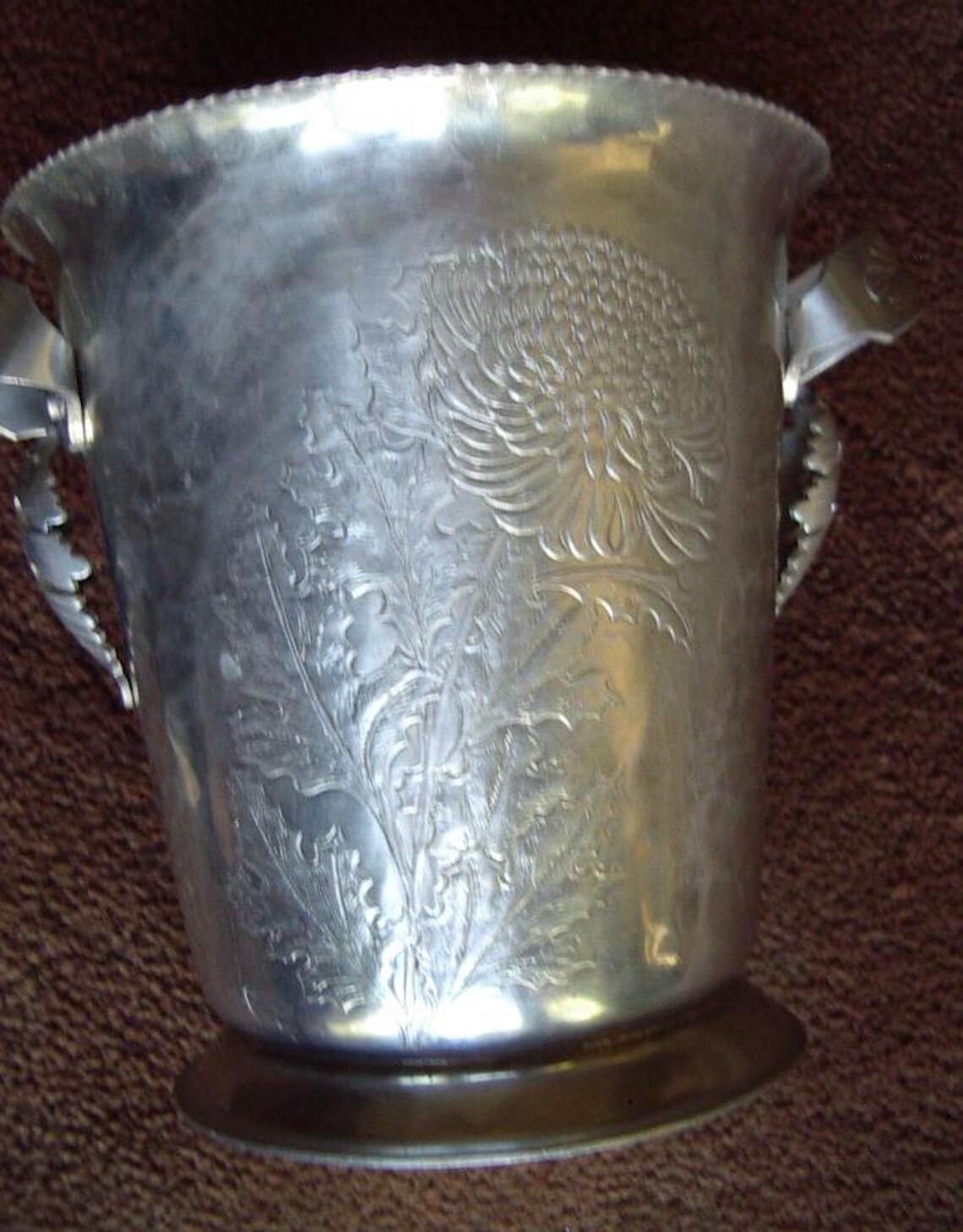 Fancy Wine / Ice Bucket Engraved Floral Design Front/handles Hand ...