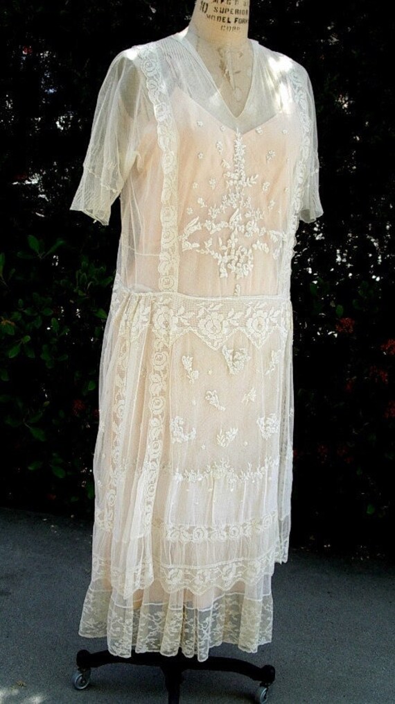 1914/ 1918 Era Wedding/gown Lace / Embroidered Net /slip - Etsy