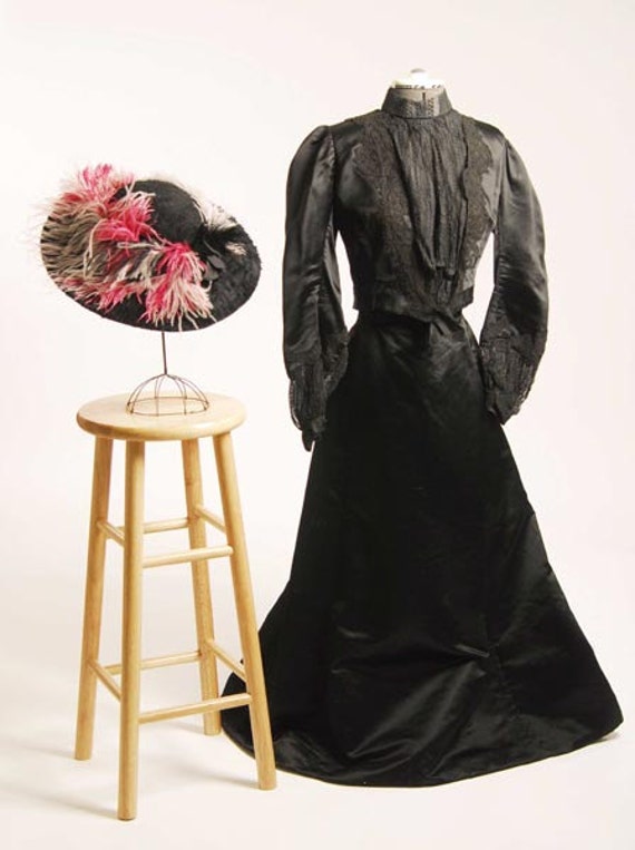 Victorian 1880/1890's Walking Suit Black Duchess Silk