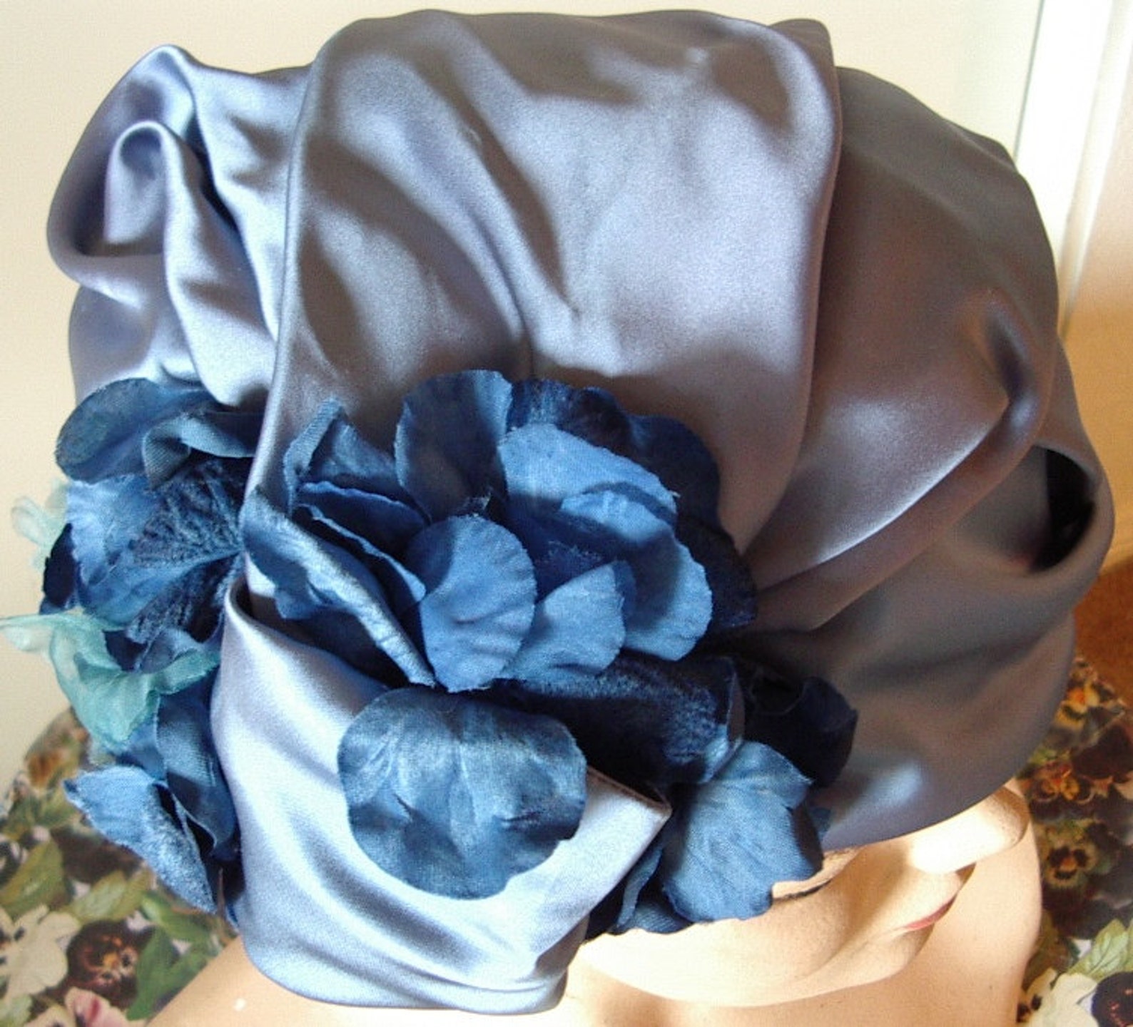 Original 1950s Blue Satin Side Draped Turban Hat - Item # 738 Hats - Etsy