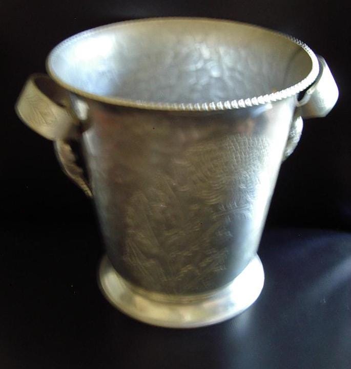 Fancy Wine / Ice Bucket Engraved Floral Design Front/handles Hand ...