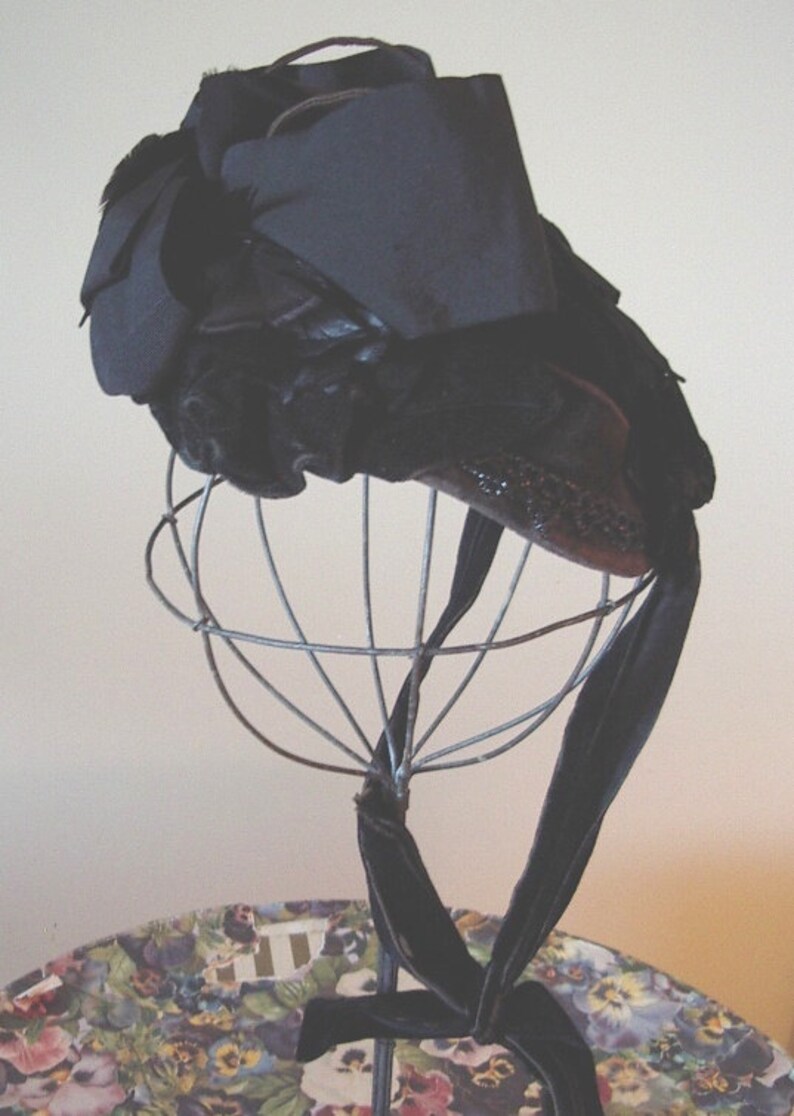 1880/1890s Original Victorian Ladies /girls Bonnet Black Velvet/faille ...