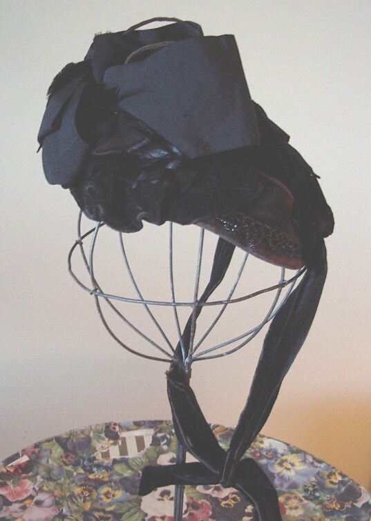 1880/1890s Original Victorian Ladies /girls Bonnet Black Velvet/faille ...