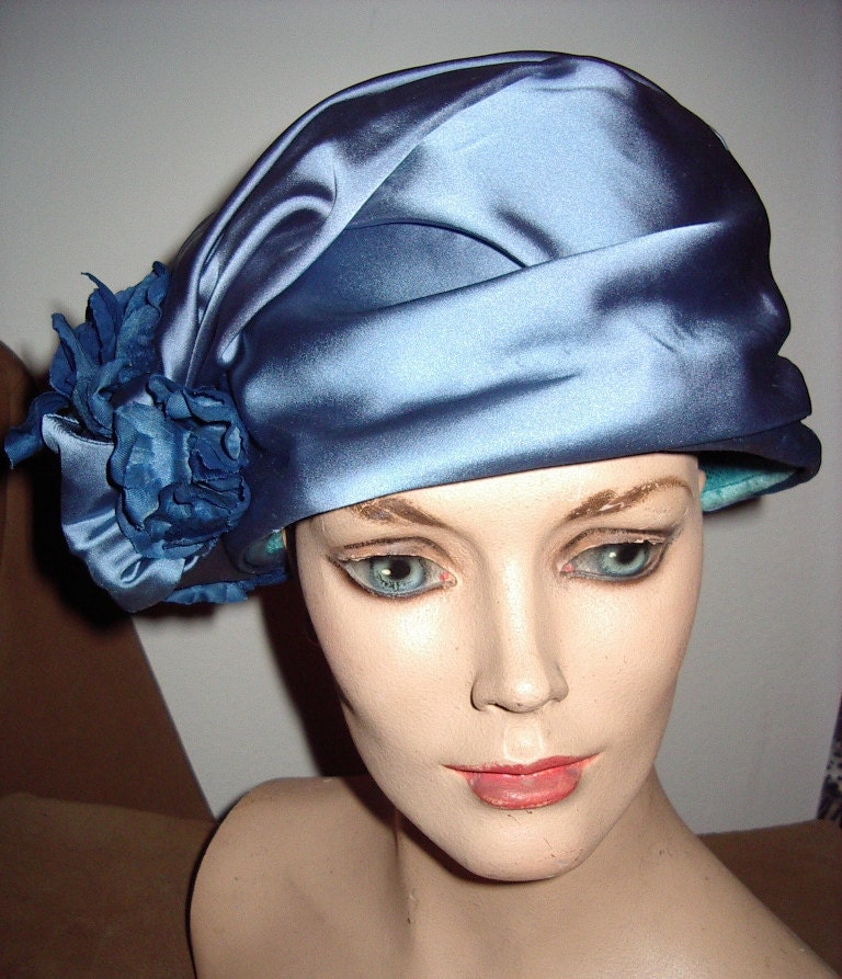 Original 1950s Blue Satin Side Draped Turban Hat - Item # 738 Hats - Etsy