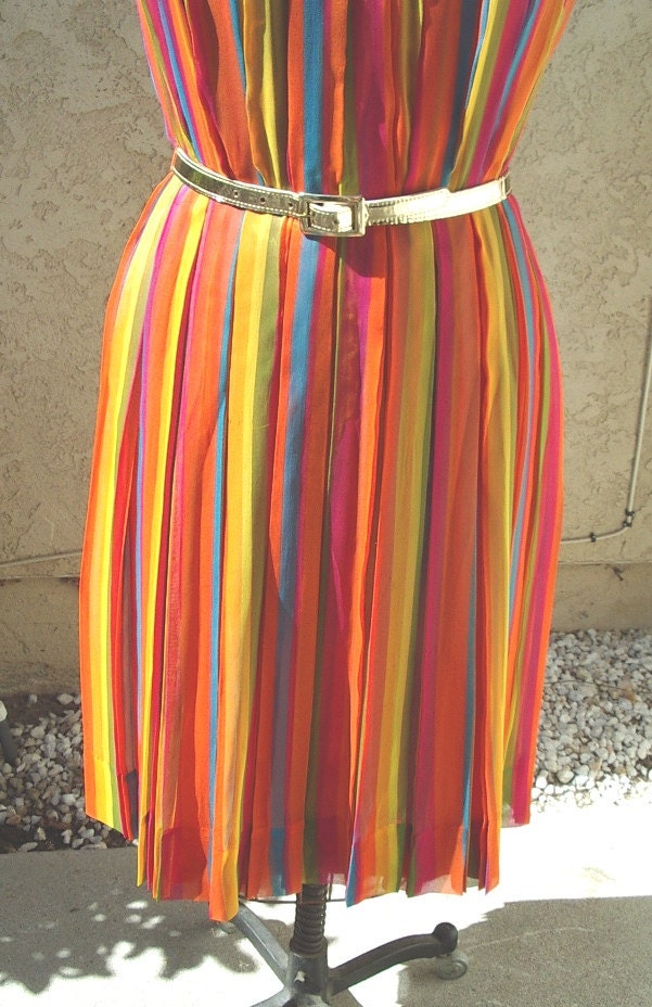 Pleated Multi- Striped Chiffon Party Dress/gown Designer Couture Sample ...