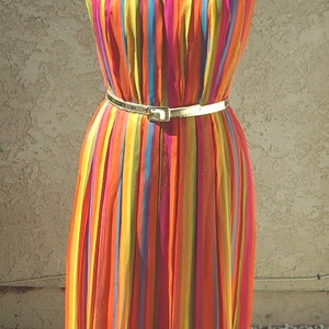Pleated Multi- Striped Chiffon Party Dress/gown Designer Couture Sample ...