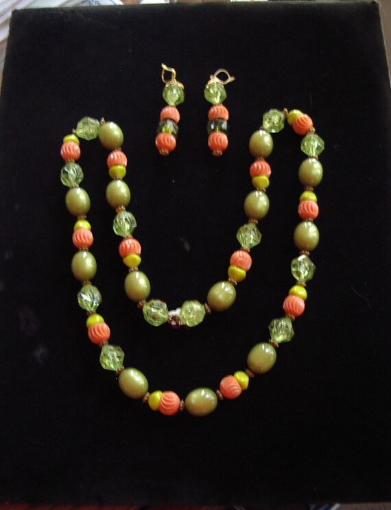 Colorful Bead Rope Necklace / Drop Pierced Earrings. … - Gem