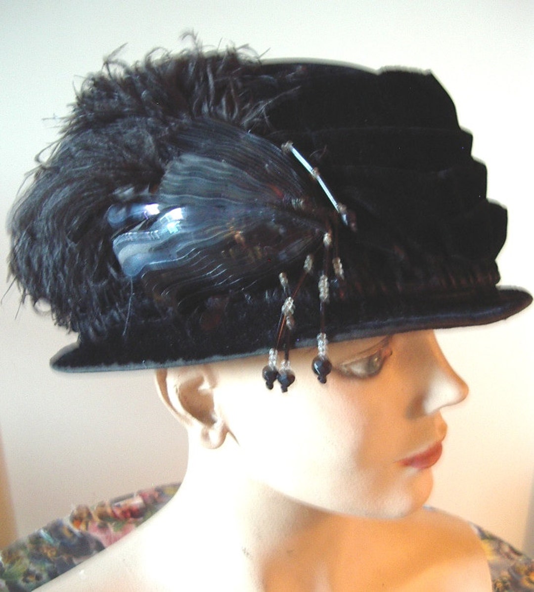 Vintage Hat All Original "suffragette" Era [1913-1919] Velvet, Ostrich ...