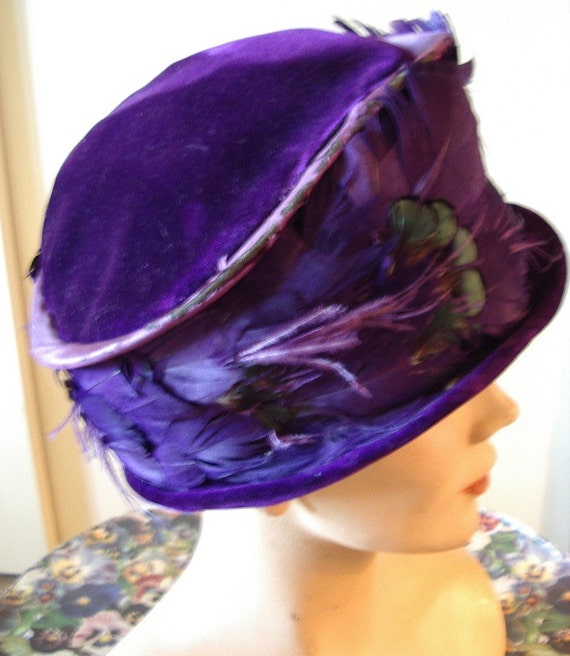 Original 1914/1918 Era Purple Velvet Hat Feather Trim Crown | Etsy
