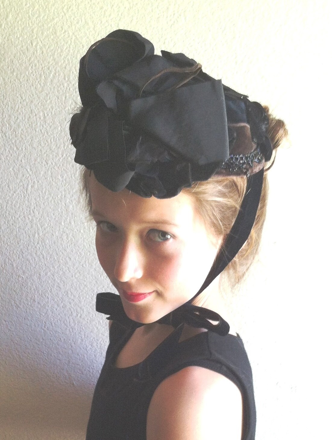 1880/1890s Original Victorian Ladies /girls Bonnet Black Velvet/faille ...