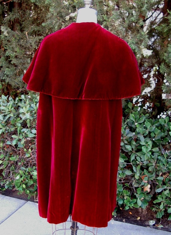1950s Ruby Velvet Cape Collar Evening Coat, Designer Original Size ...