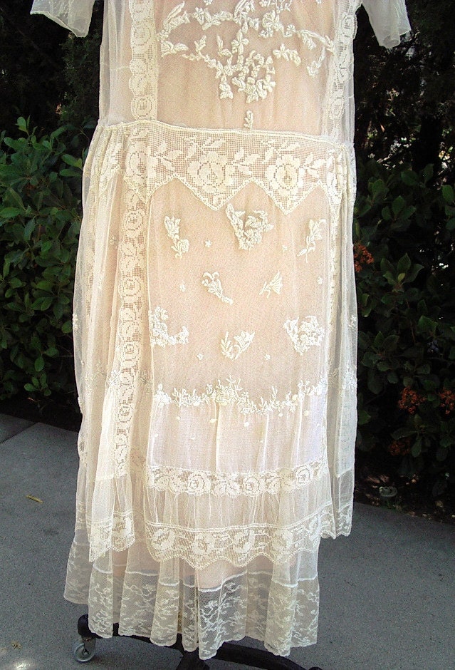 1914/ 1918 Era Wedding/gown Lace / Embroidered Net /slip All Original ...
