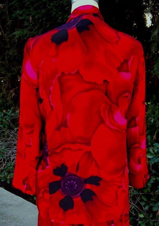 Ellen Tracy Evening / Dinner Jacket Red Floral Silk Item 819 Suits ...