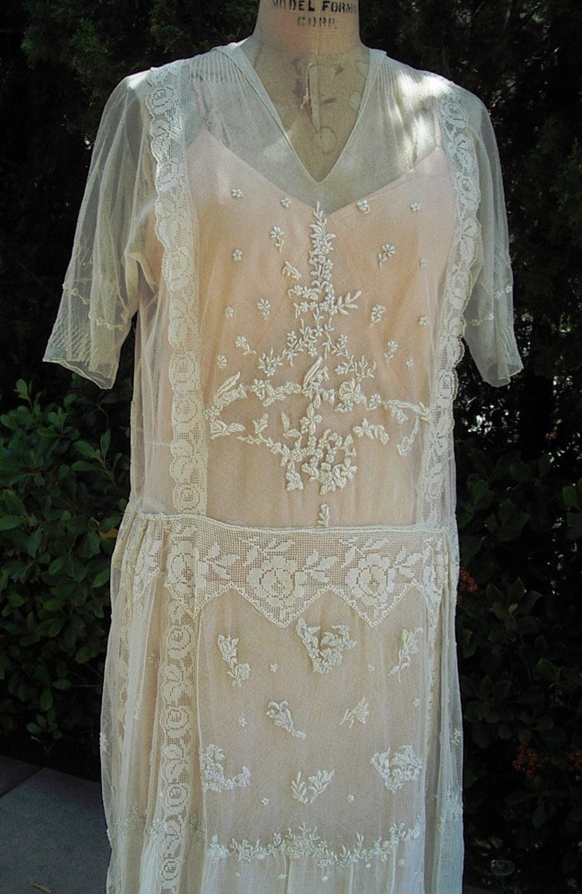 1914/ 1918 Era Wedding/gown Lace / Embroidered Net /slip All Original ...