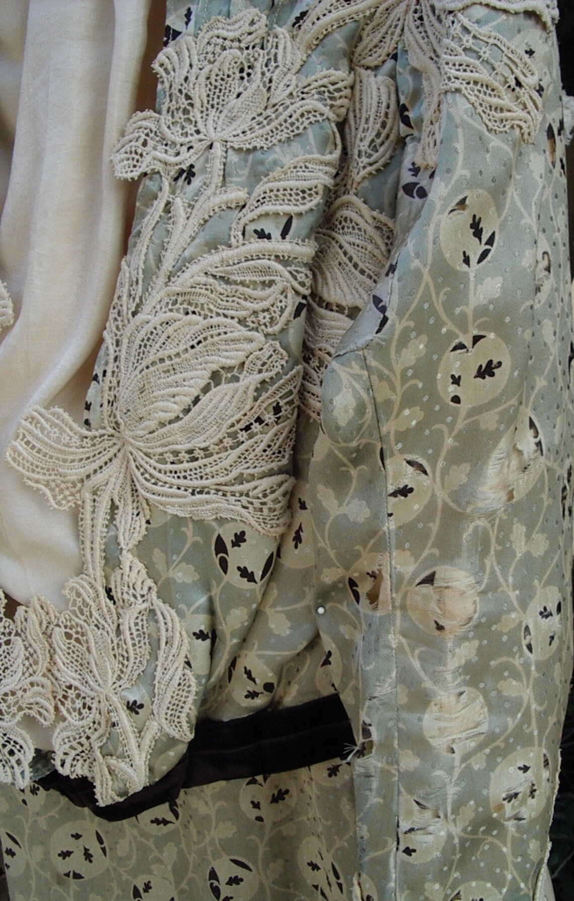 Original Victorian.sage Color Silk Satin With Polka Dot Print - Etsy