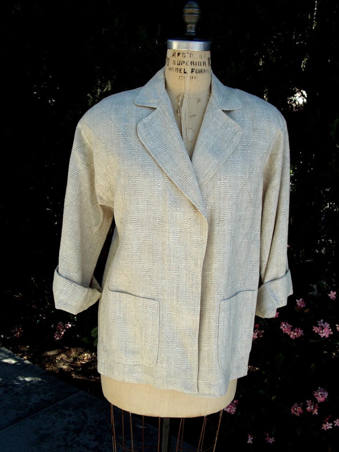 Summer Jacket Natural Linen Leno Weave Triangle Pattern, Roll-up ...