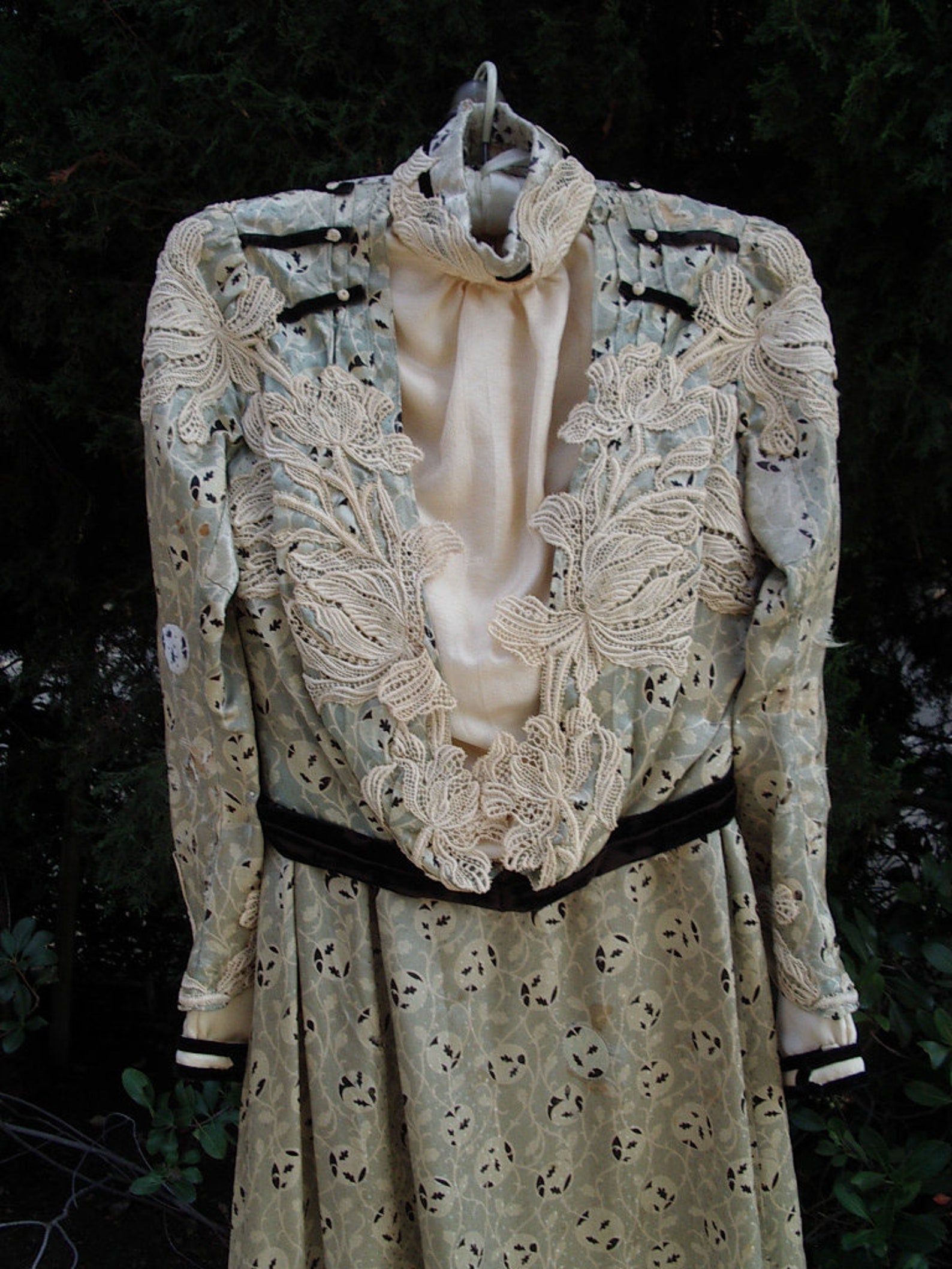Original Victorian.sage Color Silk Satin With Polka Dot Print - Etsy